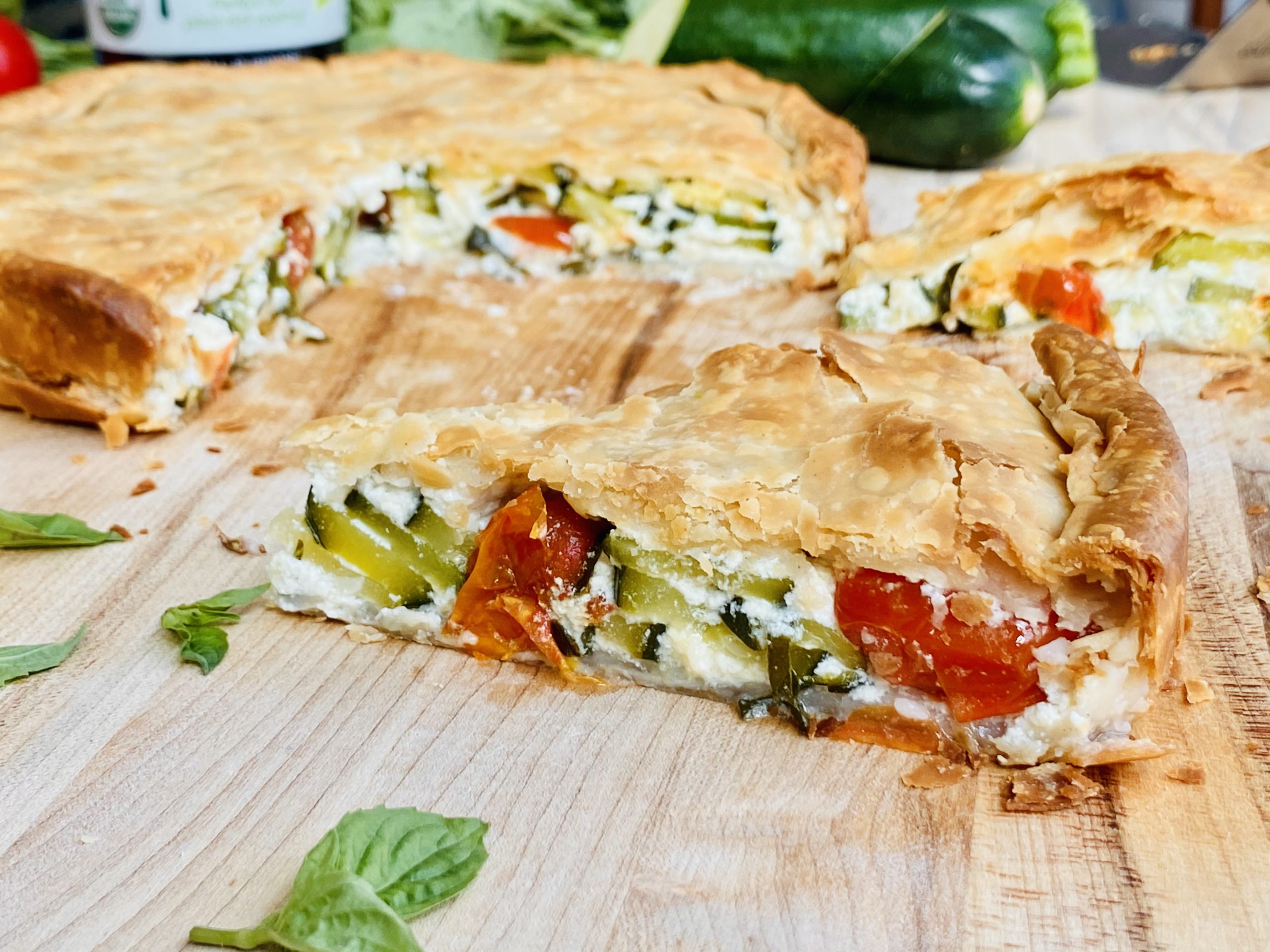 Courgette, ricotta and tomato pie with added Yondu