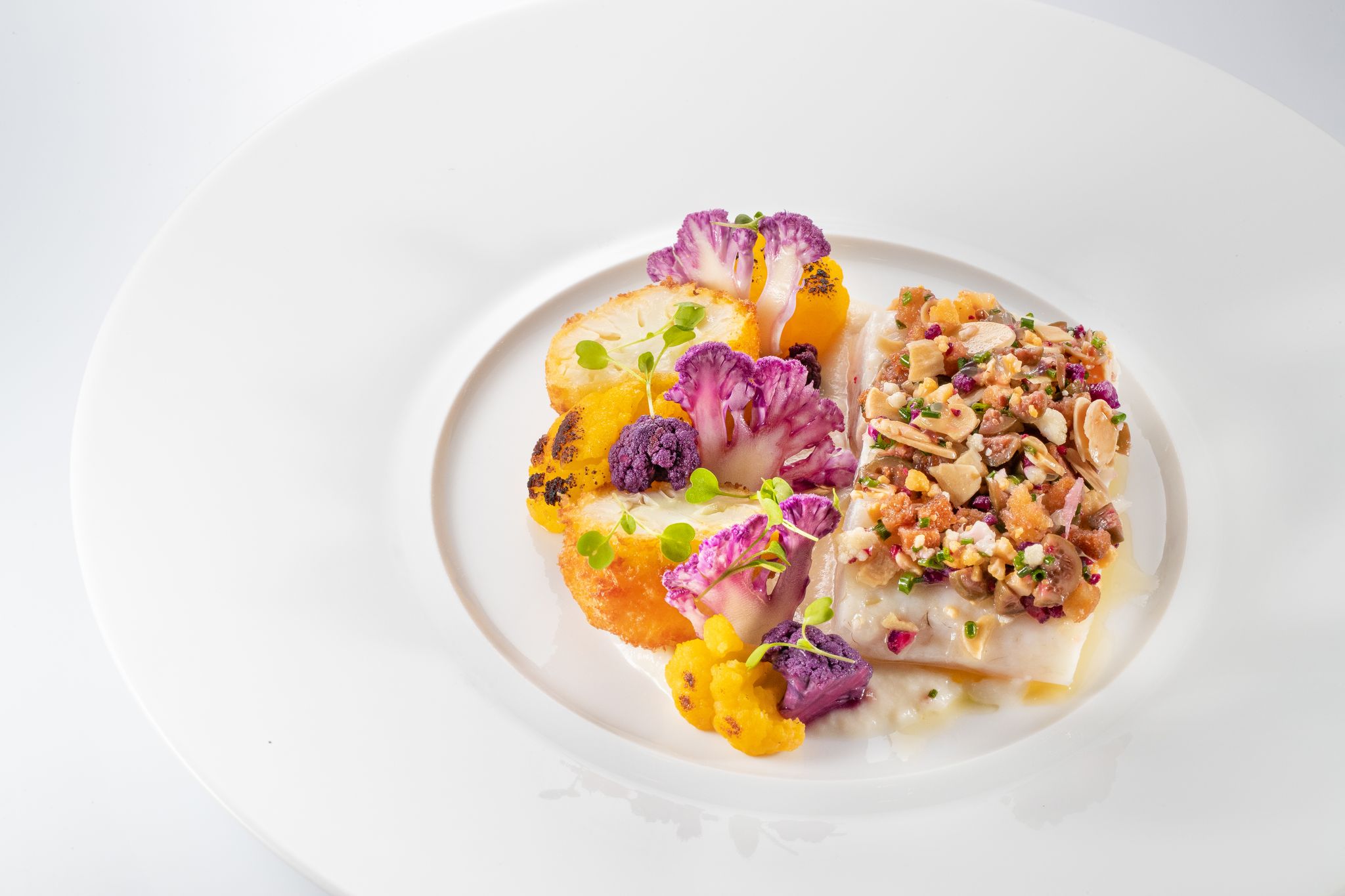 Loin of hake with creamy cauliflower, crispy parmesan cauliflower ...